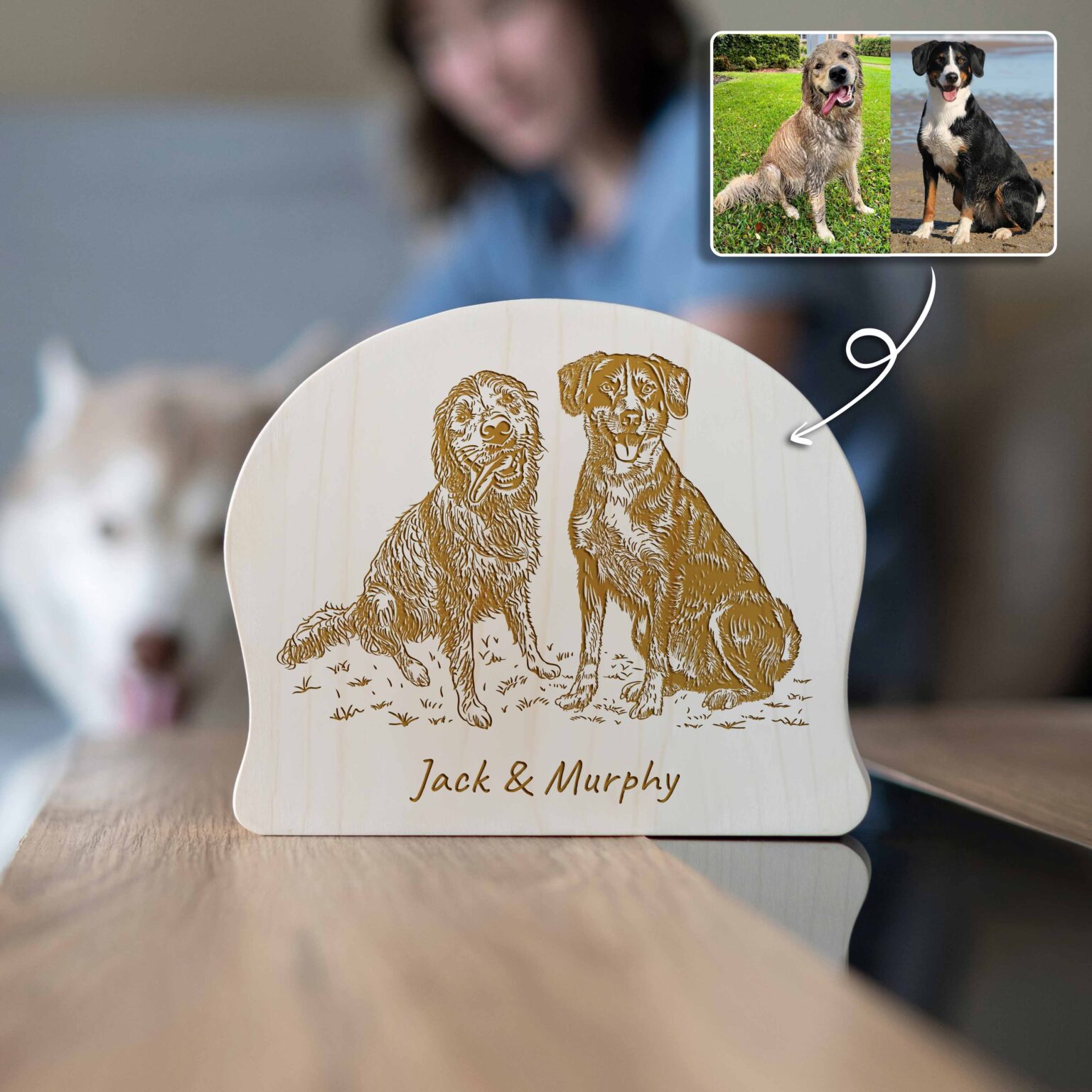 Personalized Pet Portrait Maple Plaque – Custom Engraved Sketch for Pet ...
