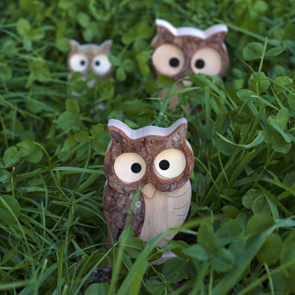 Rustic Wooden Owl Figurine - Forest Decor