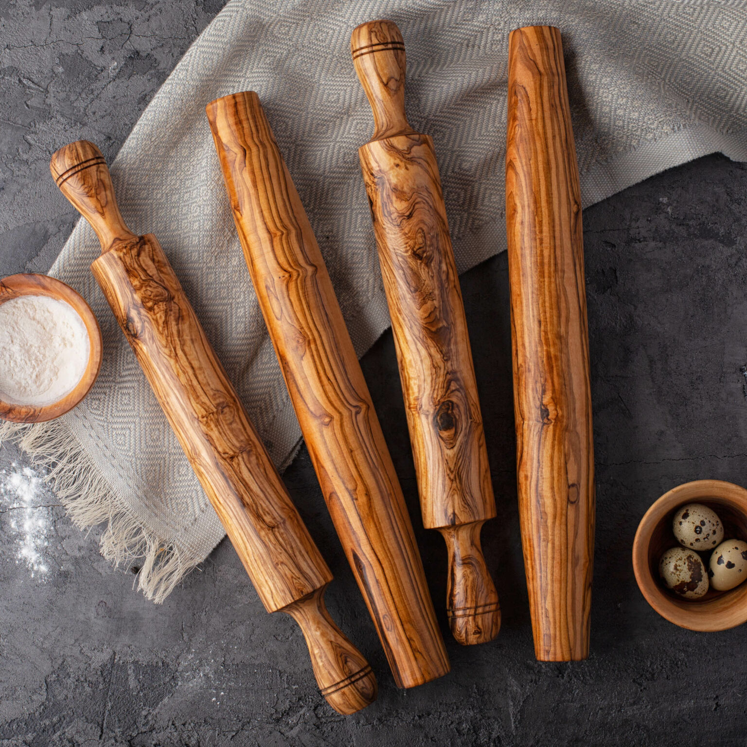 Olive Wood Rolling Pin with Handle - Forest Decor Olive Wood Rolling Pin with Handle - Forest Decor