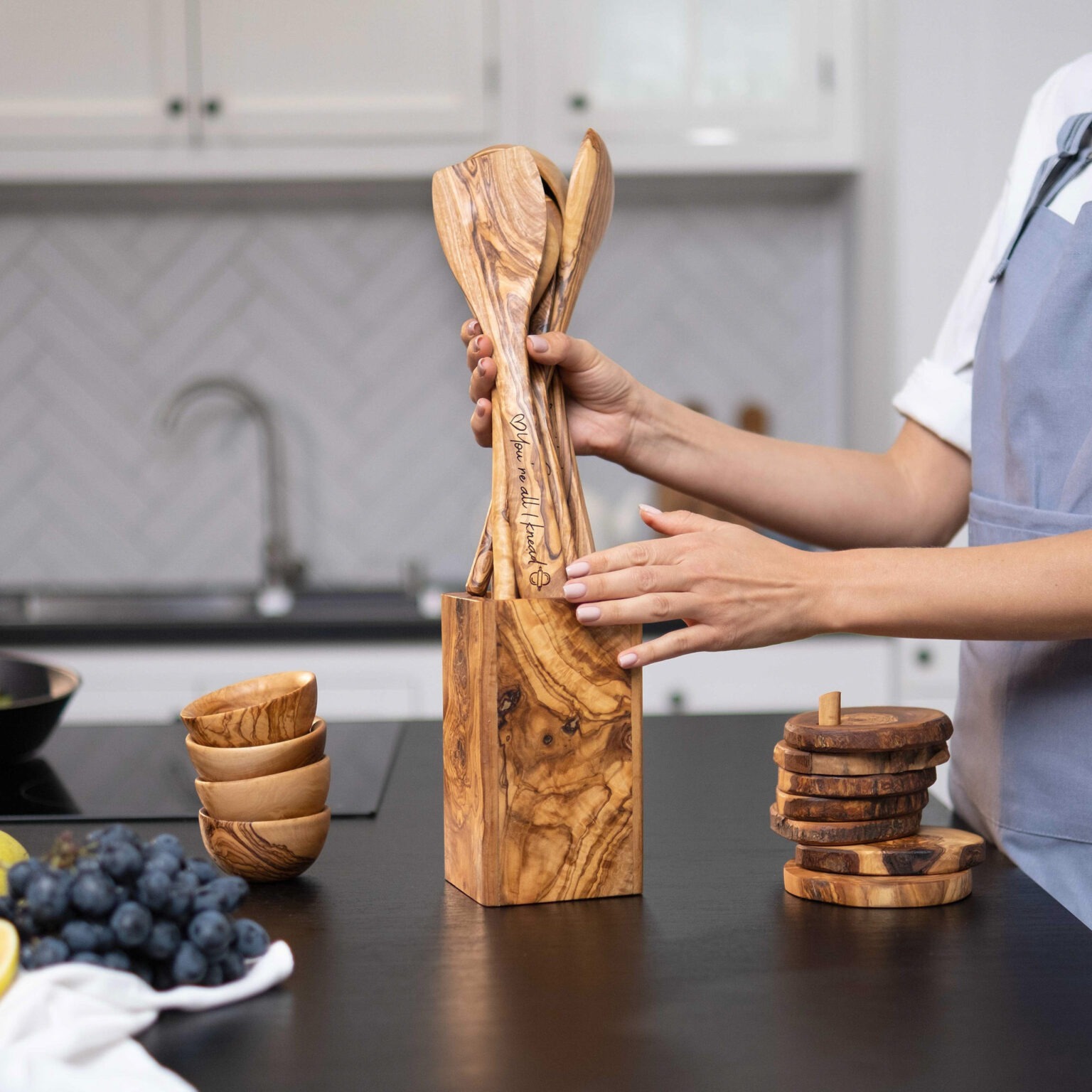 Personalized Wooden Kitchen Utensils (Set of 4) - Forest Decor