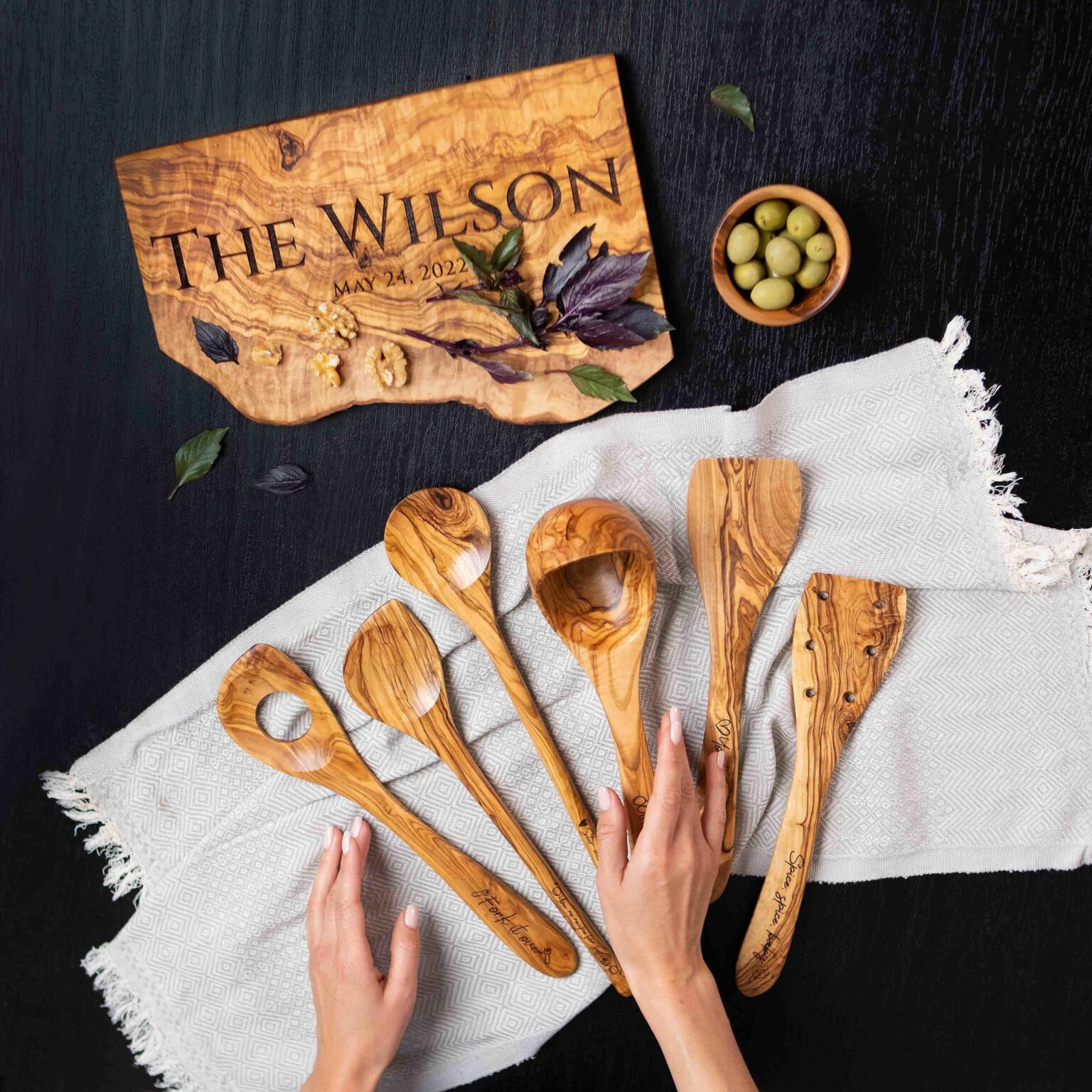 Personalized Wooden Kitchen Utensils (Set of 4) - Forest Decor