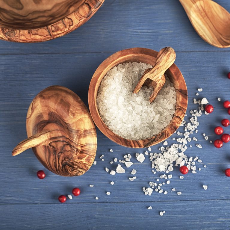 Salt Pot & Olive Wood Bowl for Spices and Bath Salt - Forest Decor