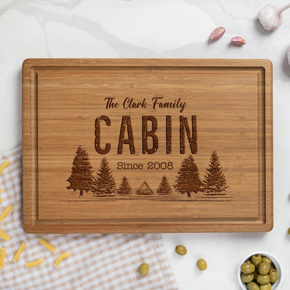 Personalized Cabin Cutting Board – Custom Family Name & Est. Date for ...