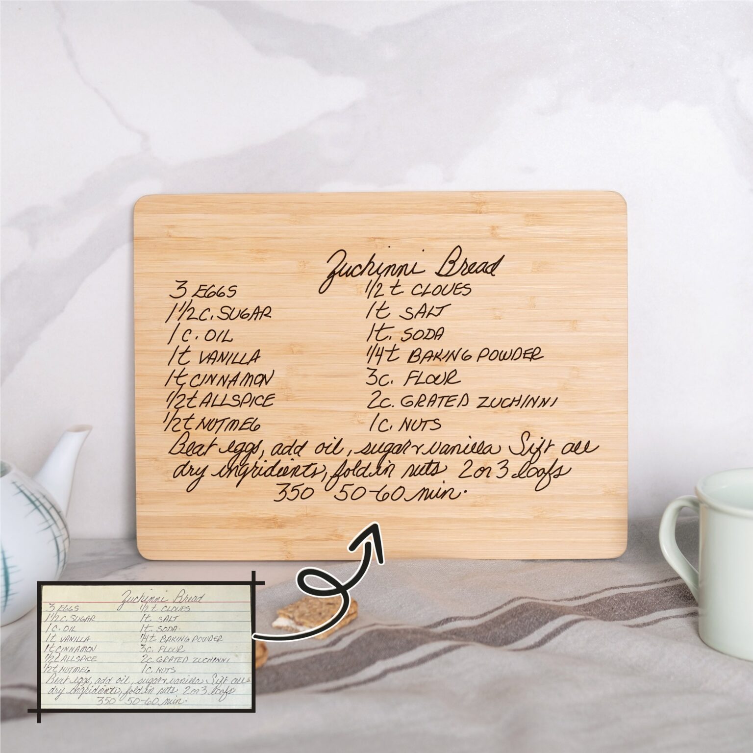 Personalized Recipe Cutting Board - Engrave Handwritten Recipe