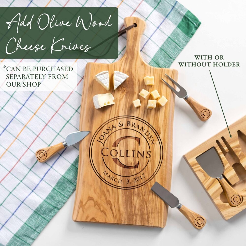Custom Engraved Olive Wood Cutting Board | 17x8 Inch Wedding Gift ...