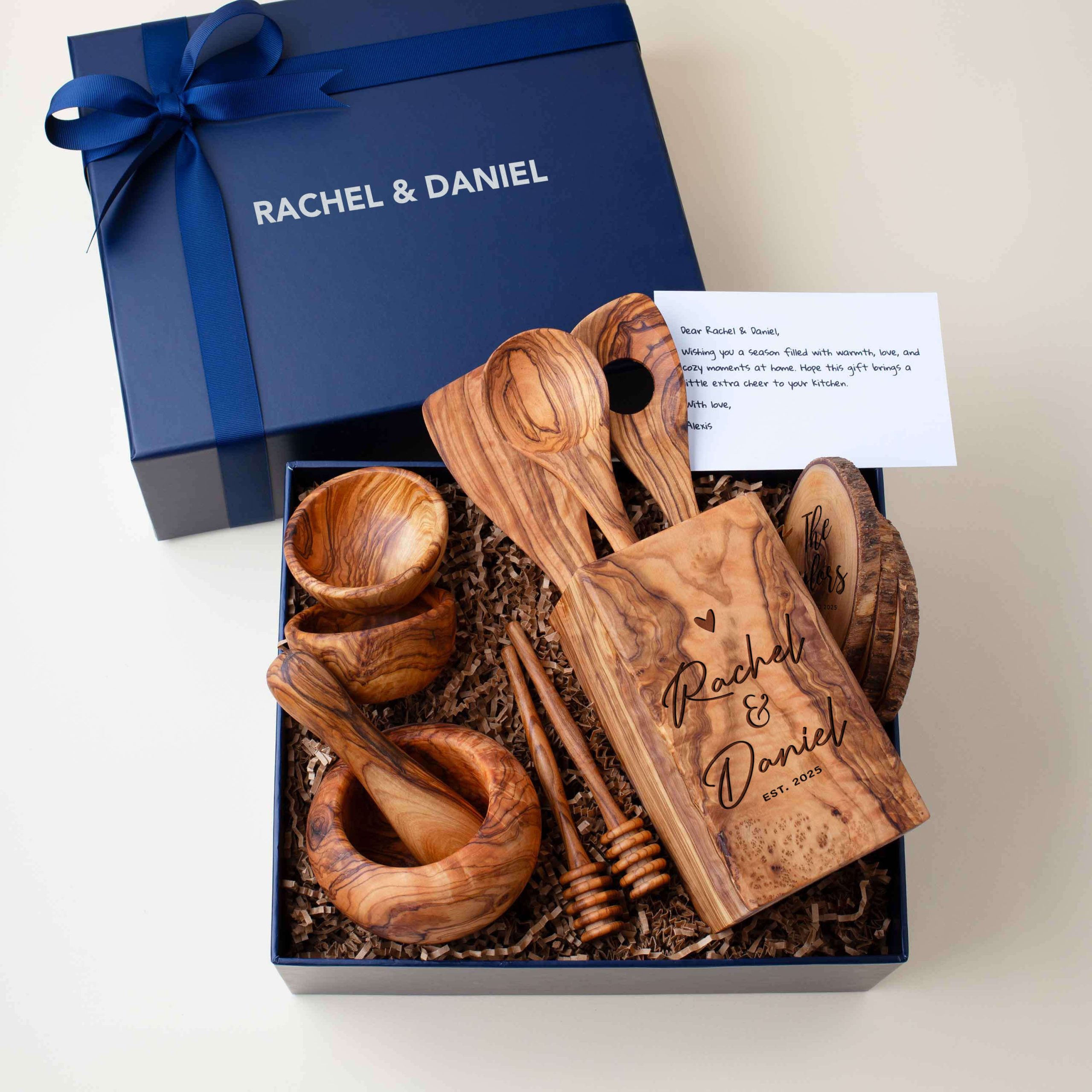 Personalized Olive Wood Kitchen Gift Set – Custom Engraved Utensils