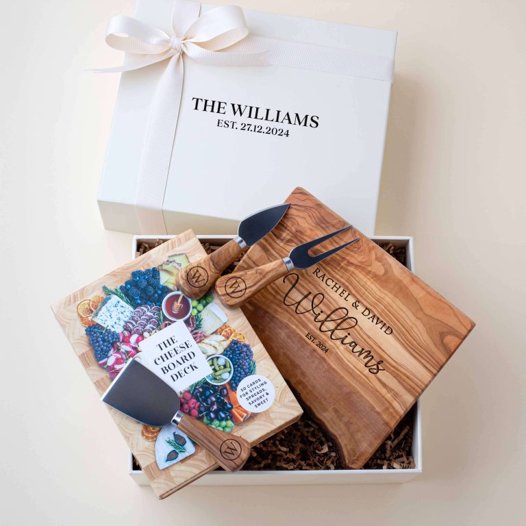 Personalized Cheese Board Gift Set with Olive Wood & Knives