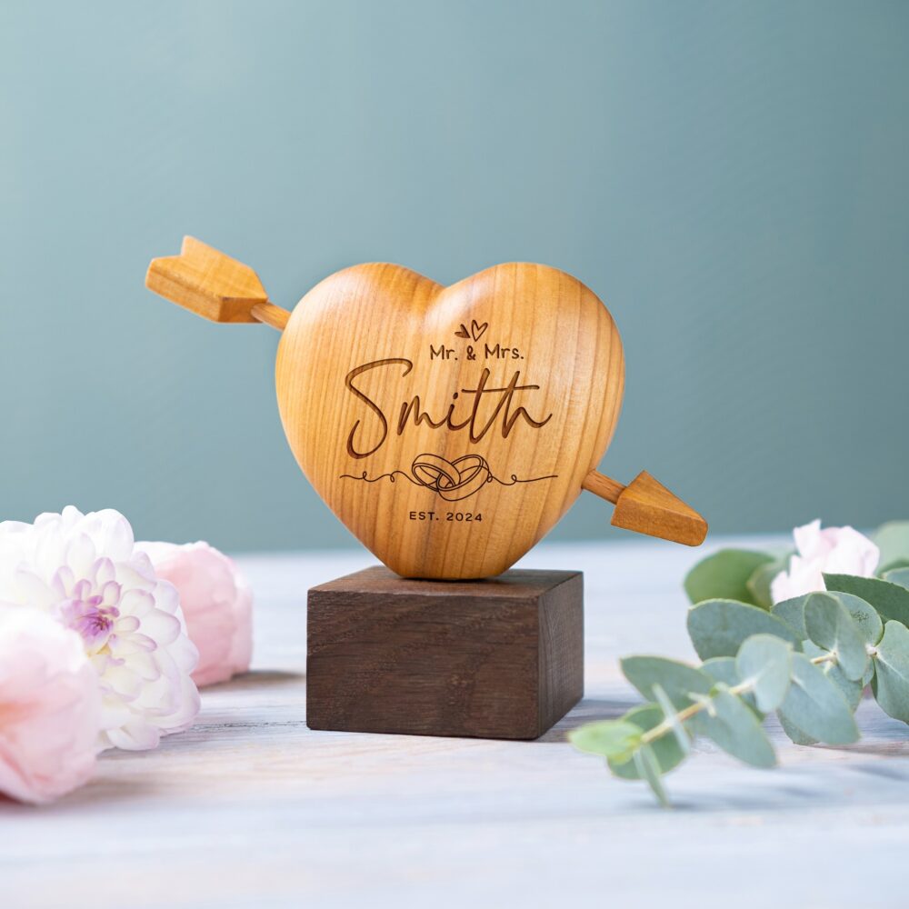 Personalized Mr. & Mrs. Wooden Heart – Custom Names & Est. Date with ...