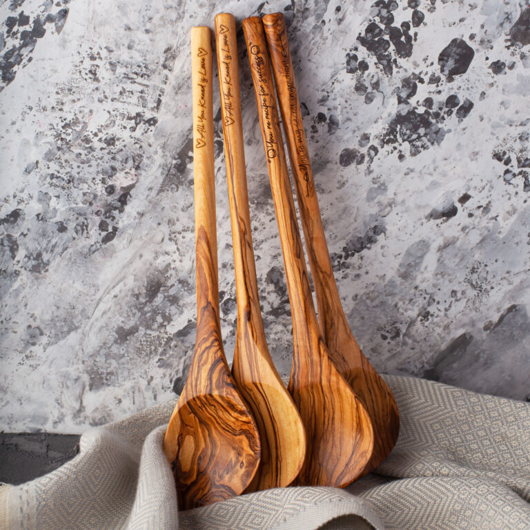 Personalized Olive Wood Cooking Spoons Round (Set of 2) - Forest Decor