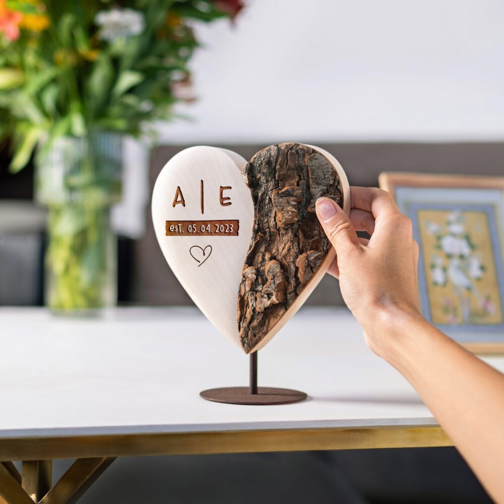 Personalized Wooden Heart with Initials & Date - Wedding or Anniversary ...